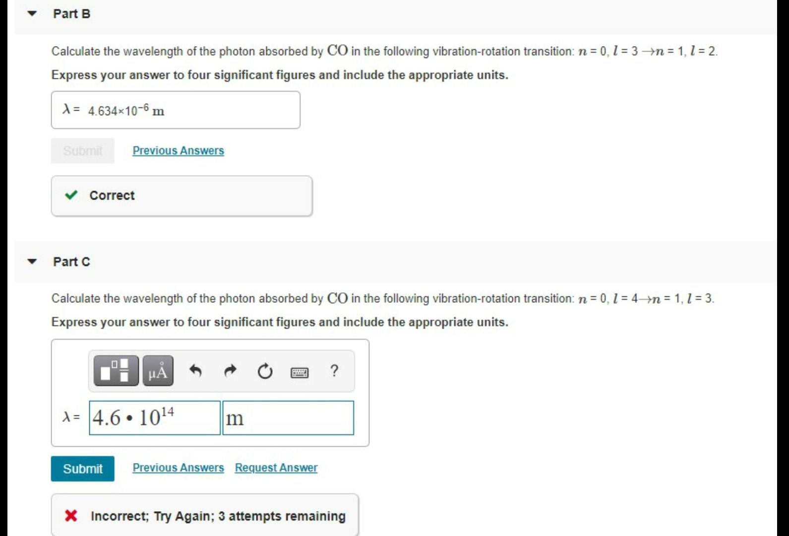 Solved Part B Calculate The Wavelength Of The Photon