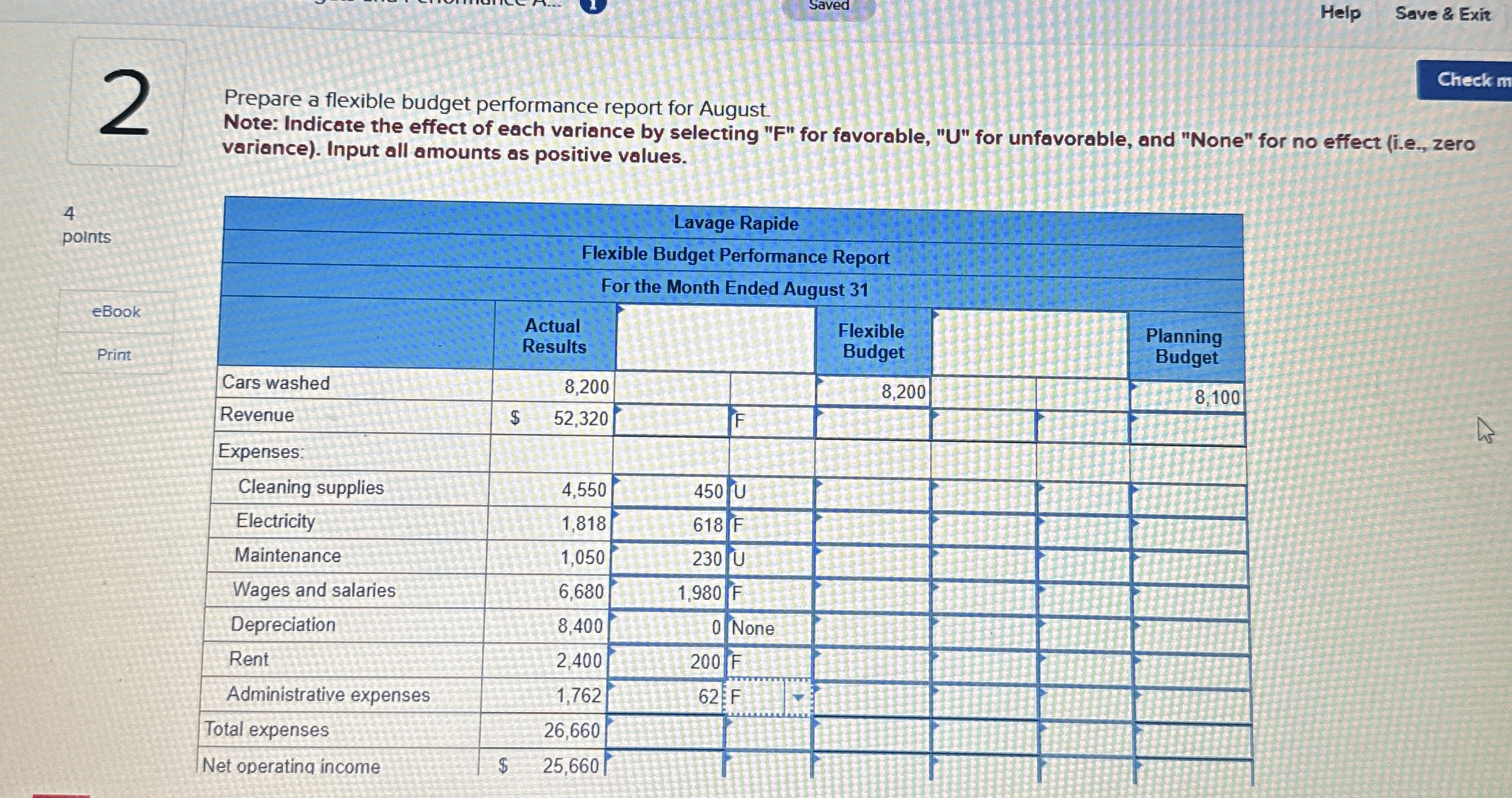 Solved HelpSave & Exit2Prepare a flexible budget performance | Chegg.com