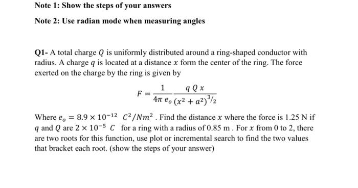 Solved Note 2: Use radian mode when measuring angles Q1- A | Chegg.com