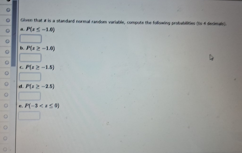 Solved Given that z ﻿is a standard normal random variable, | Chegg.com