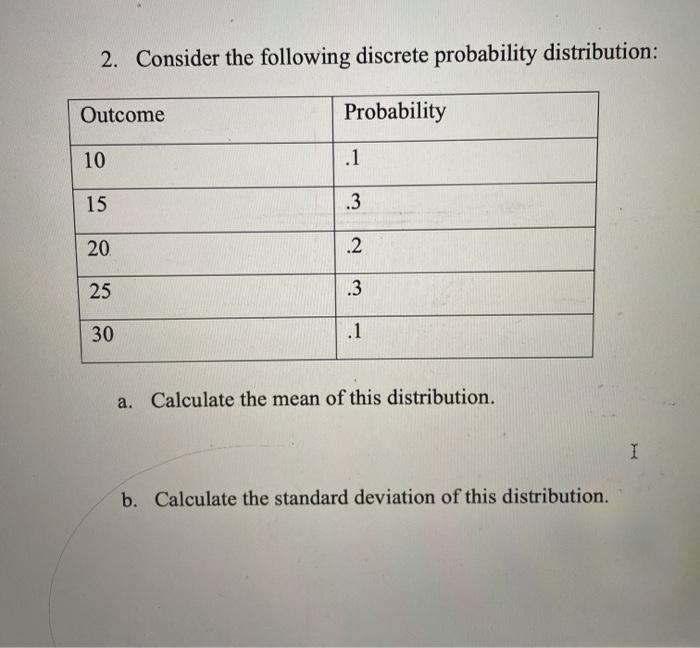 Solved 2. Consider the following discrete probability | Chegg.com