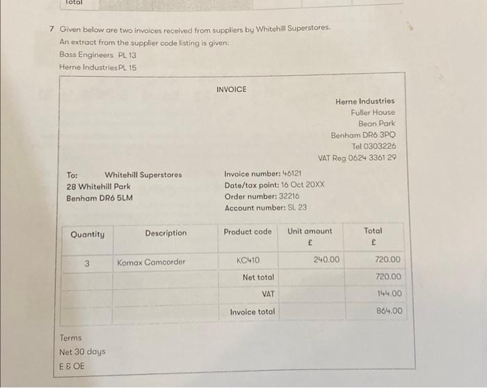 Solved Total 7 Given below are two invoices received from | Chegg.com
