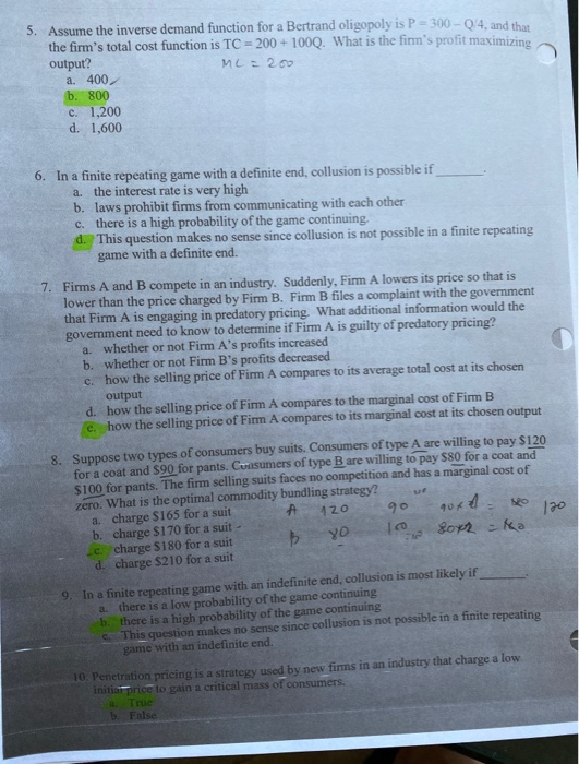 Solved 5. Assume the inverse demand function for a Bertrand | Chegg.com