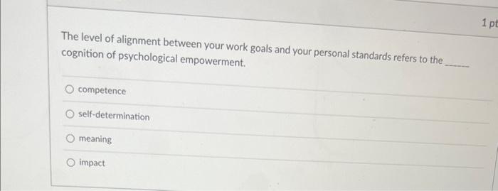 Solved The level of alignment between your work goals and | Chegg.com