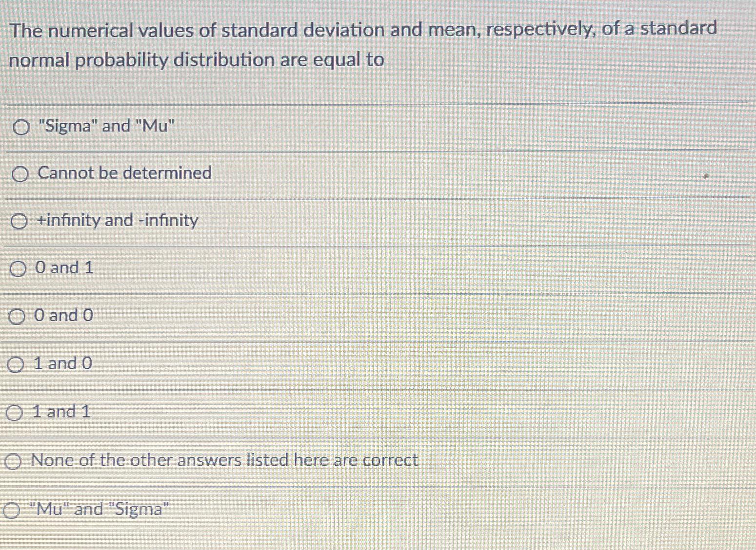 Solved The numerical values of standard deviation and mean, | Chegg.com