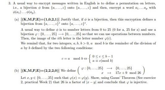 Solved 3. A usual way to encrypt messages written in English | Chegg.com