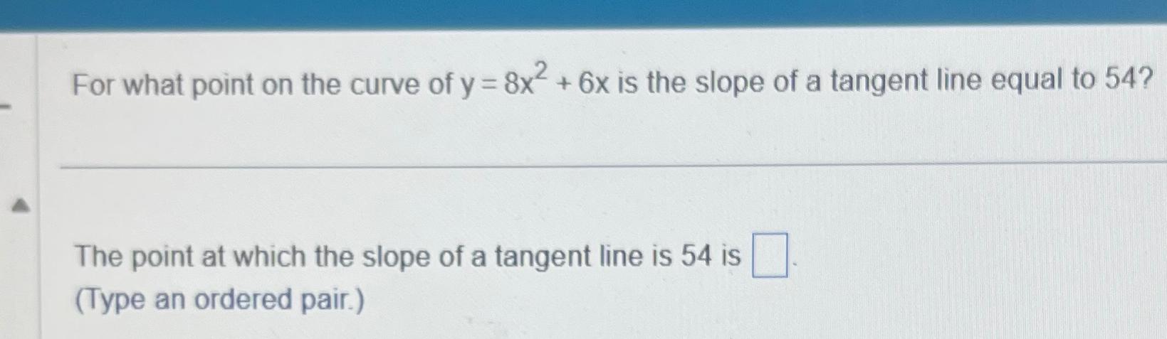 Solved For what point on the curve of y=8x2+6x ﻿is the slope | Chegg.com