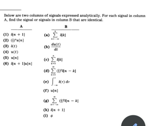 Solved (6) Below are two columns of signals expressed | Chegg.com