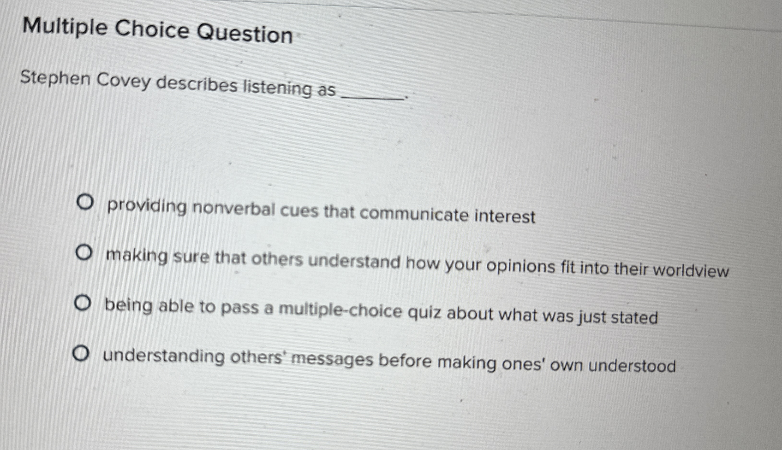 Solved Multiple Choice QuestionStephen Covey describes | Chegg.com