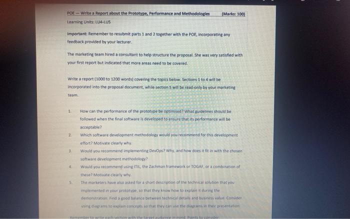 Solved POE-Write a Report about the Prototype, Performance | Chegg.com