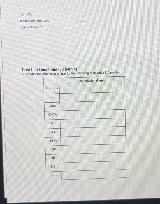Solved 10. CF4 \#Valence electrons: Lewis structure: Post | Chegg.com