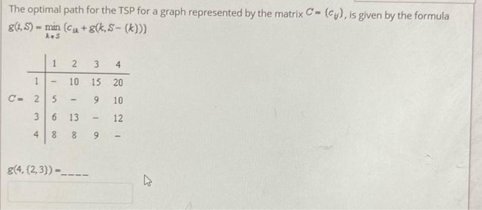 Solved The optimal path for the TSP for a graph represented | Chegg.com