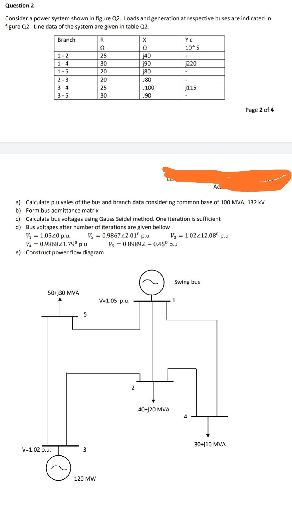 Question 2 Consider a power system shown in figure | Chegg.com