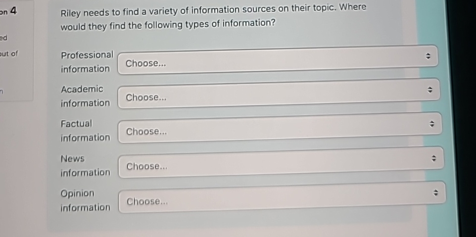 Solved Riley needs to find a variety of information sources | Chegg.com