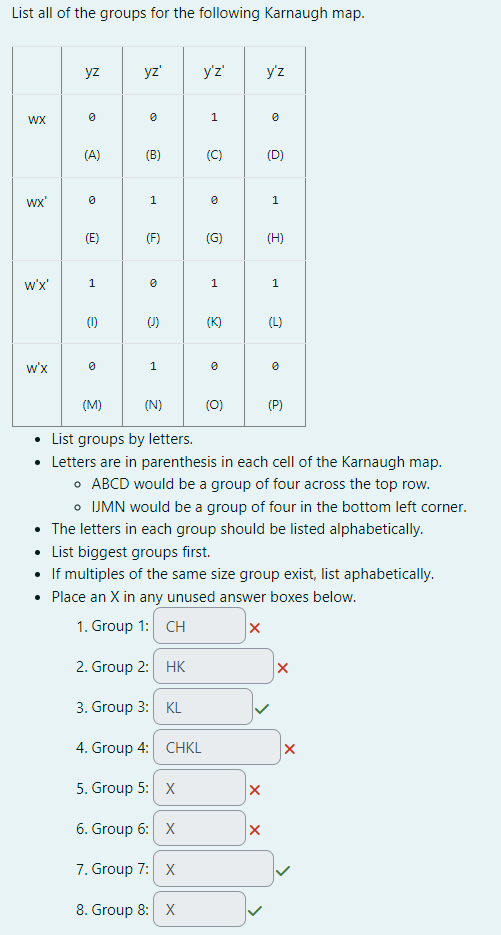 Solved List all of the groups for the following Karnaugh | Chegg.com