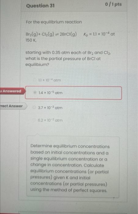 Solved For the equilibrium reaction Br2( g)+Cl2( | Chegg.com