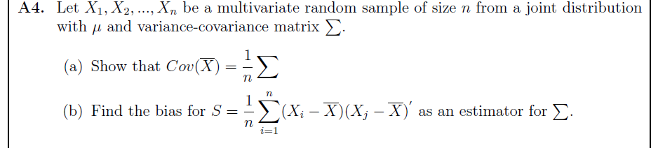 Solved A4. ﻿Let x1,x2,dots,xn ﻿be a multivariate random | Chegg.com
