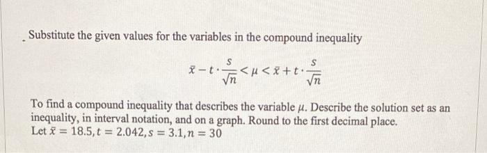 Solved Substitute the given values for the variables in the | Chegg.com