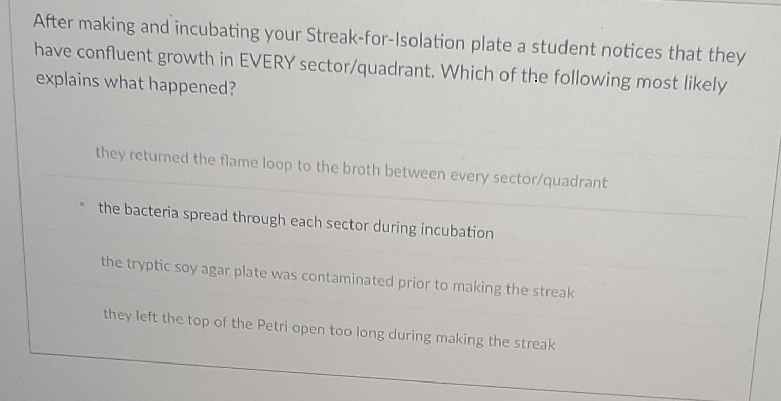 Solved After making and incubating your Streak-for-Isolation | Chegg.com