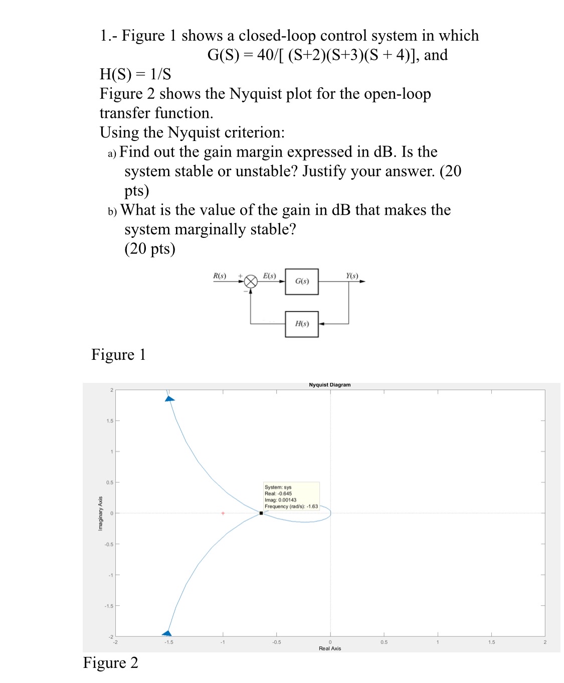 Solved 1.- ﻿Figure 1 ﻿shows a closed-loop control system in | Chegg.com