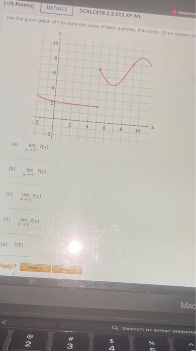 Solved (-/5 Points] DETAILS SCALCET8 2 2.513.XP.MI. Use the | Chegg.com