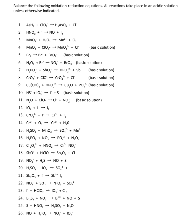 Solved Balance the following oxidation-reduction equations. | Chegg.com