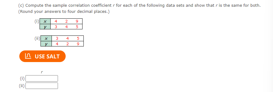 Solved (c) ﻿Compute the sample correlation coefficient r | Chegg.com