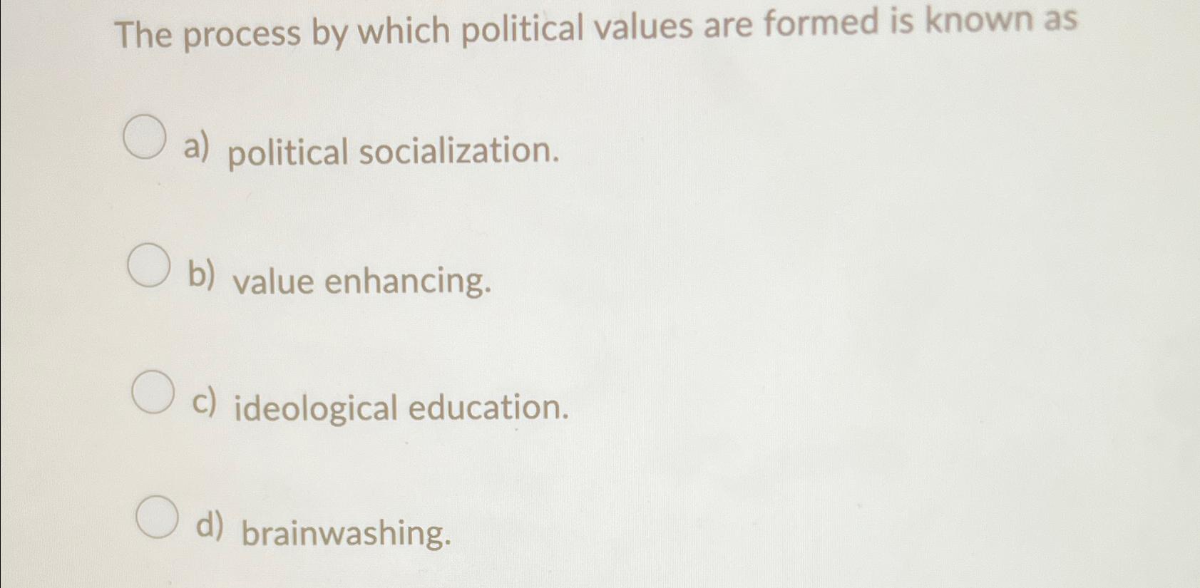 Solved The process by which political values are formed is | Chegg.com