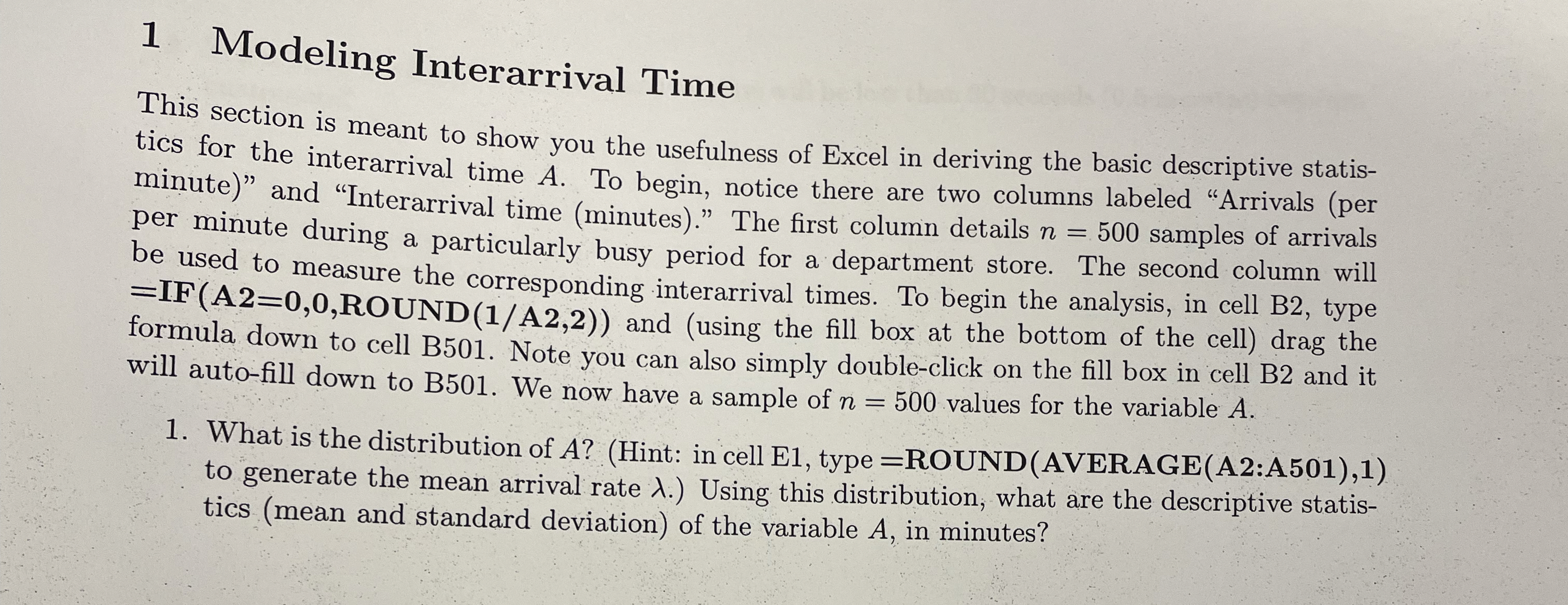 Solved 1 ﻿Modeling Interarrival TimeThis section is meant to | Chegg.com