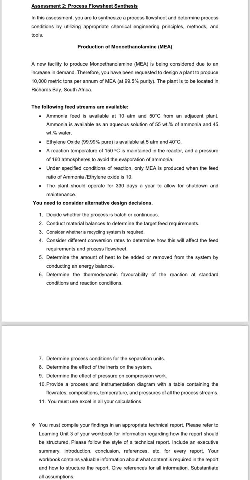 Solved Assessment 2: Process Flowsheet SynthesisIn this | Chegg.com