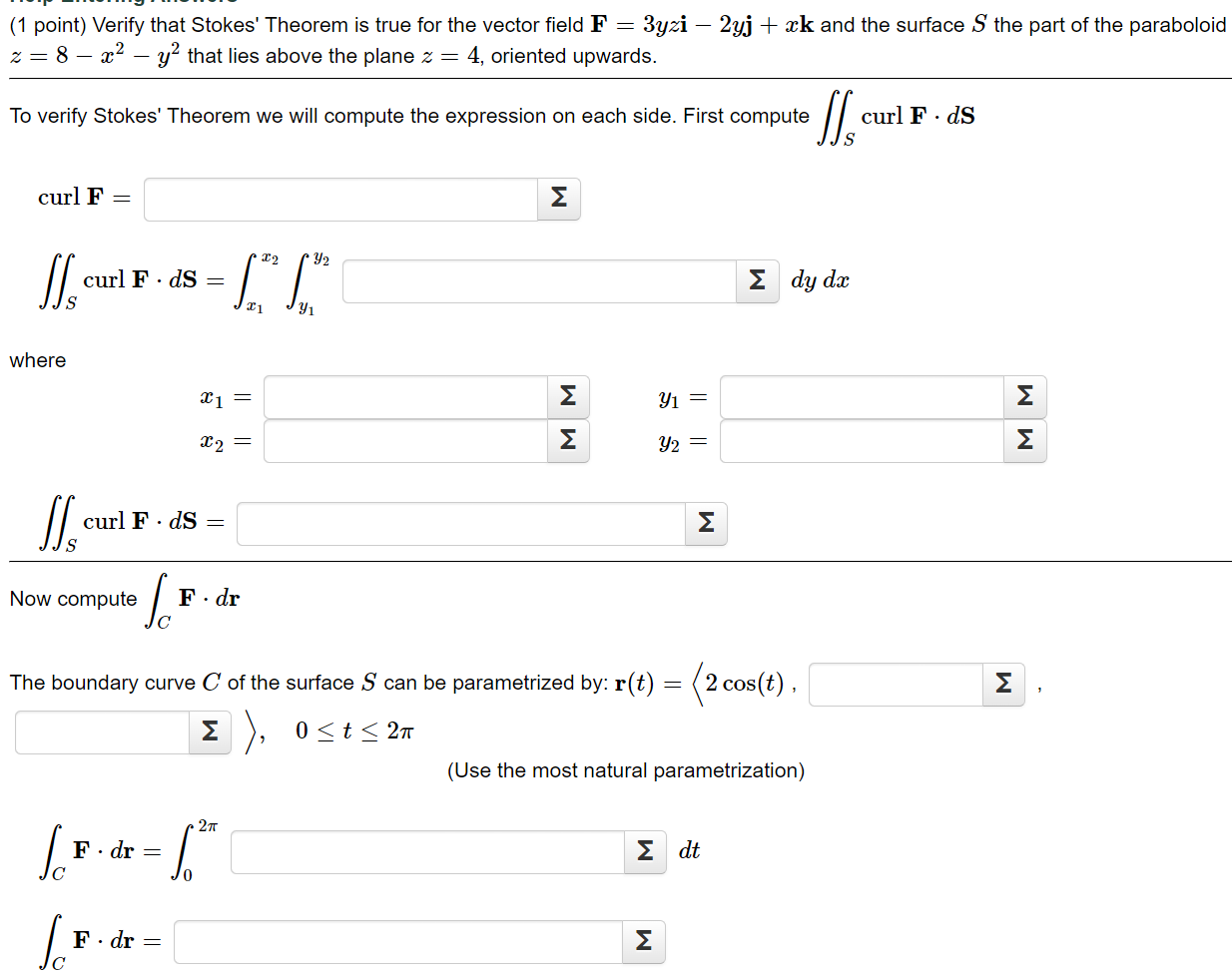 Solved (1 ﻿point) ﻿Verify that Stokes' Theorem is true for | Chegg.com