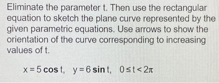 Solved Eliminate the parameter t. Then use the rectangular | Chegg.com