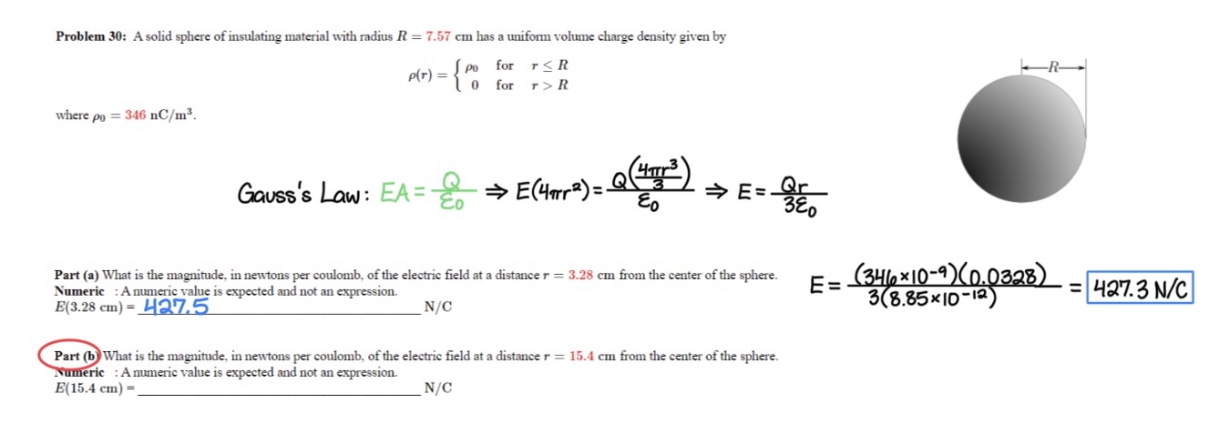 Solved Problem 30: A solid sphere of insulating material | Chegg.com