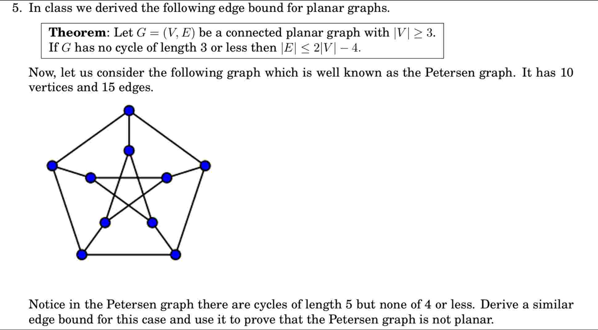 Solved 5. ﻿In class we derived the following edge bound for | Chegg.com