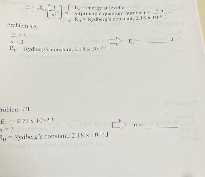 Solved En=−RH[n21]⎩⎨⎧En= energy at level nn (principal | Chegg.com