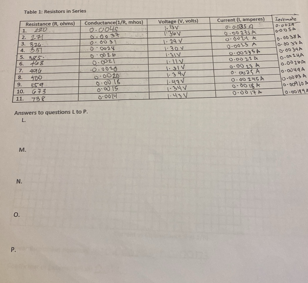 Solved Table 1: Resistors in SeriesAnswers to questions L | Chegg.com