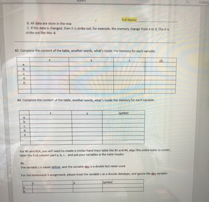 Homework 3-loput/Output with Hand Trace Tables Please | Chegg.com