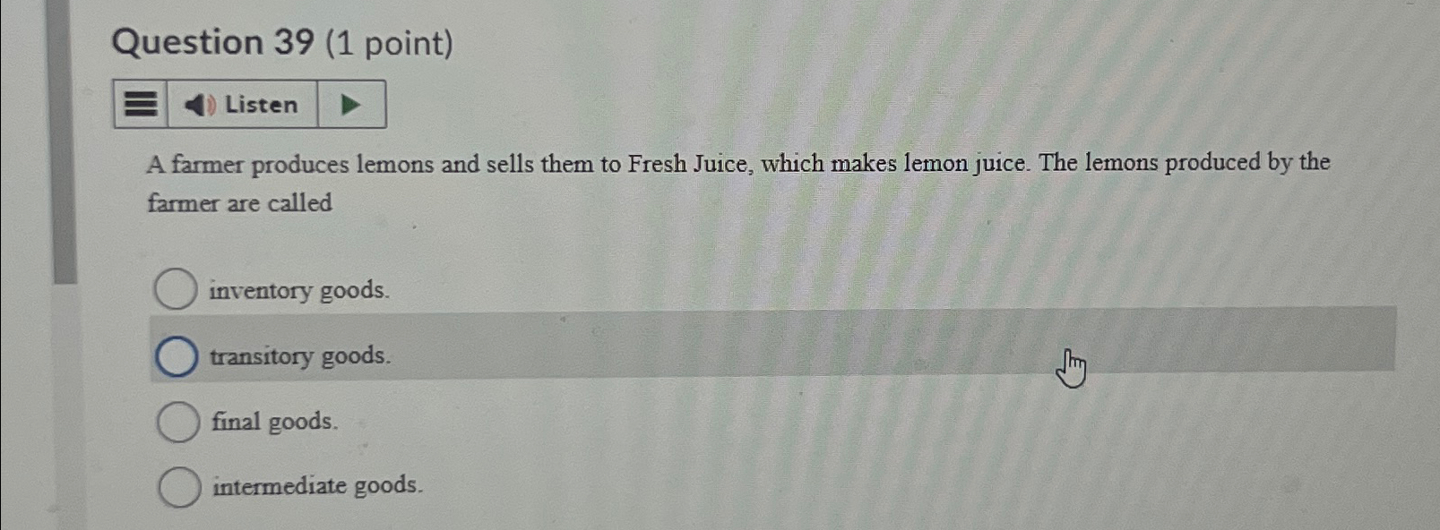 Solved Question 39 (1 ﻿point)ListenA farmer produces lemons | Chegg.com