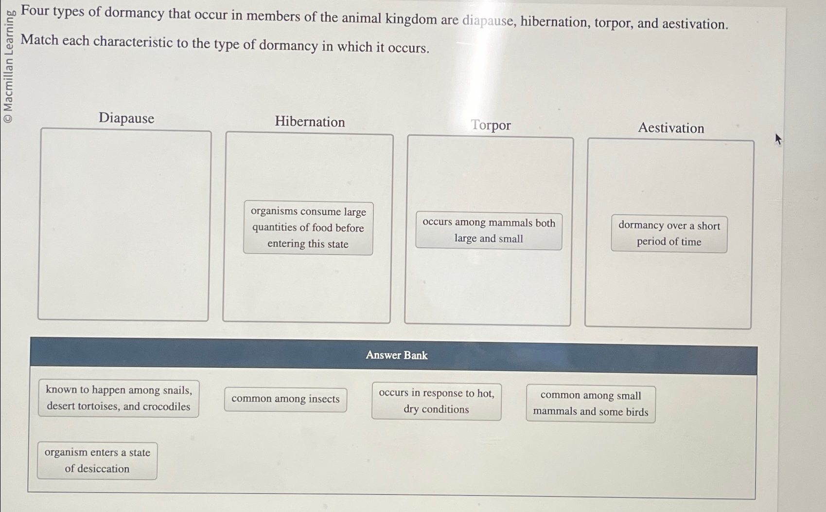 Solved Four types of dormancy that occur in members of the | Chegg.com