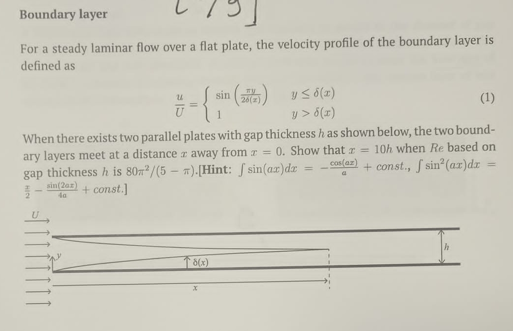 [Solved]: Boundary layer For a steady laminar flow over a fl