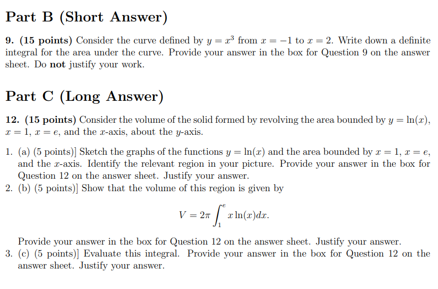 Solved Part C (Long Answer)(15 ﻿points) ﻿Consider the volume | Chegg.com