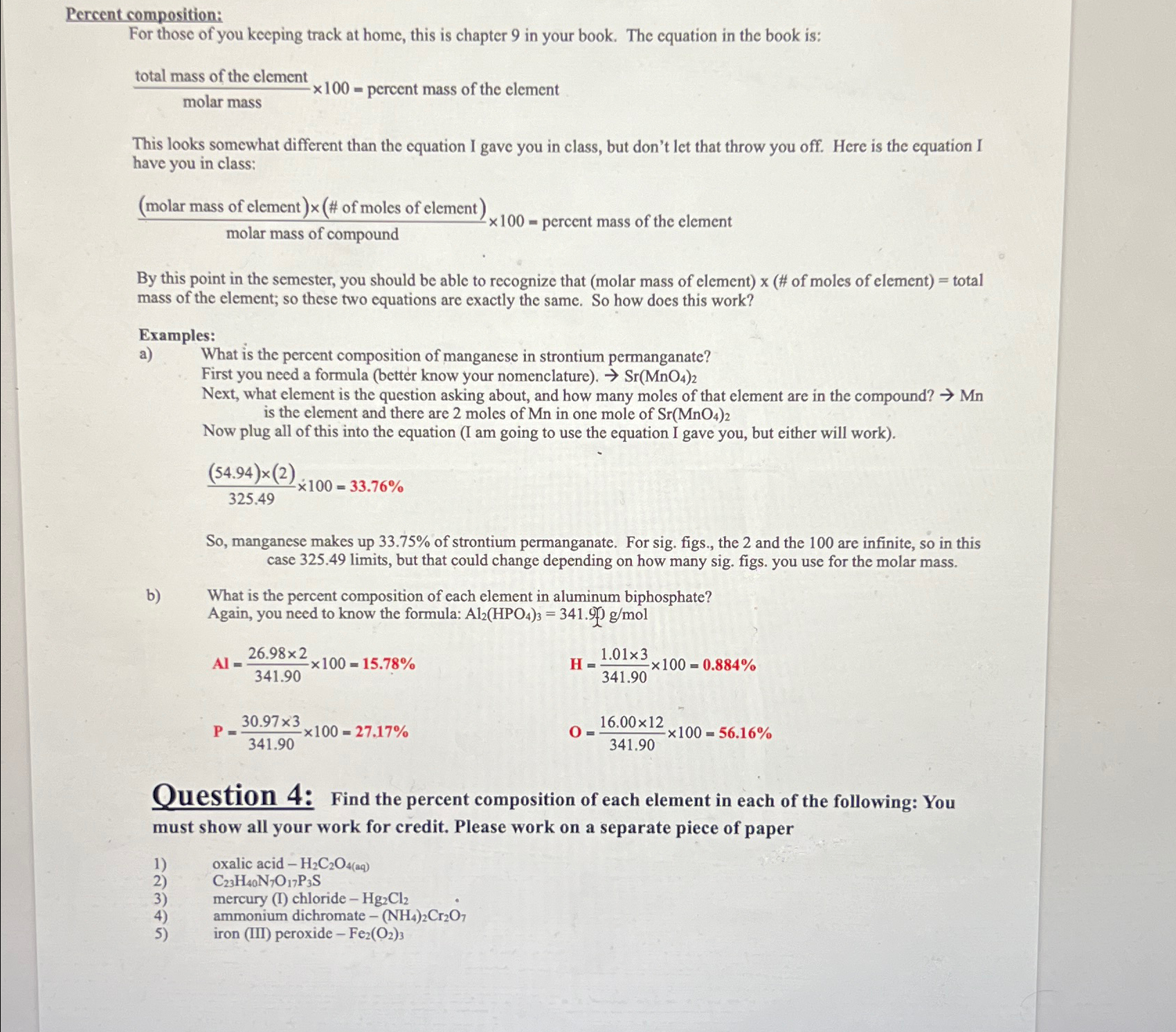 Percent composition:For those of you keeping track at | Chegg.com