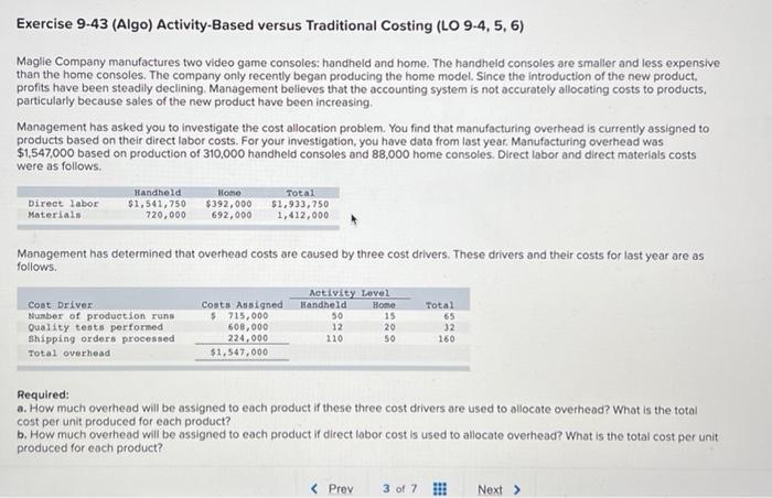 Solved Exercise 9.43 (Algo) Activity-Based versus | Chegg.com