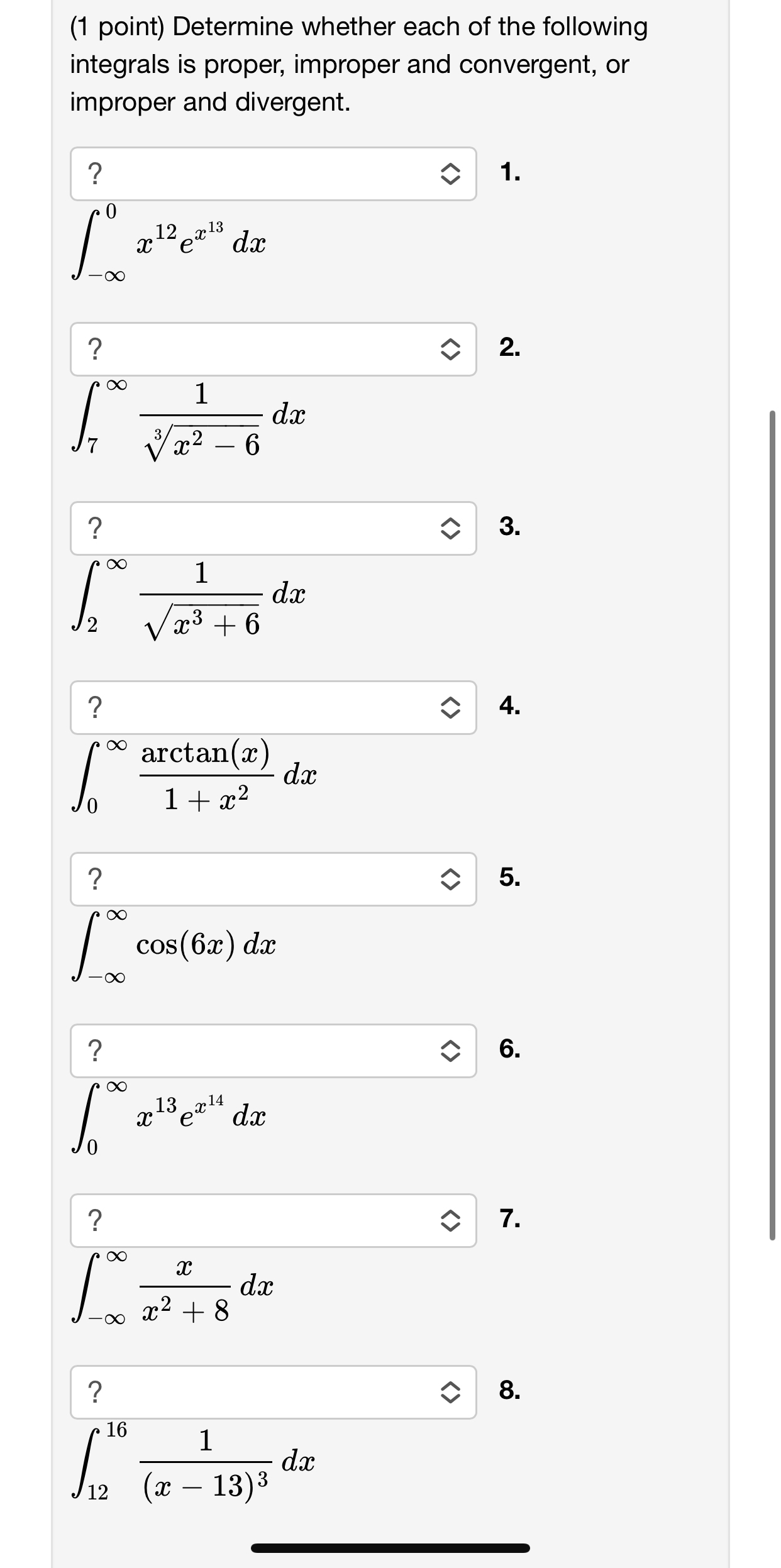 Solved (1 ﻿point) ﻿Determine whether each of the following | Chegg.com