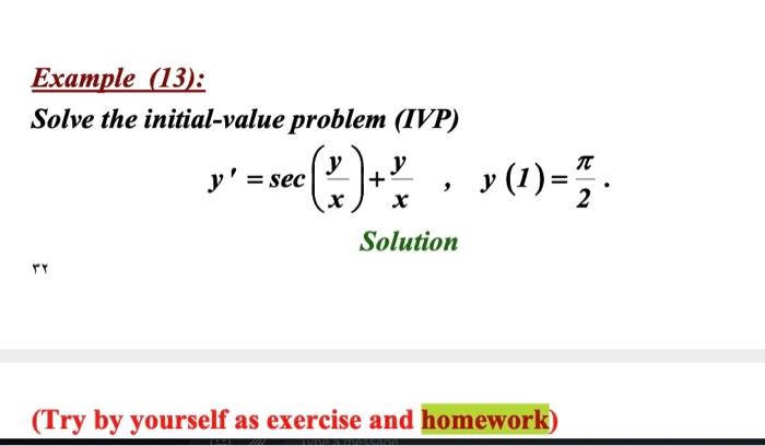 Solved Example (23): Solve the initial-value problem (IVP) 1 | Chegg.com