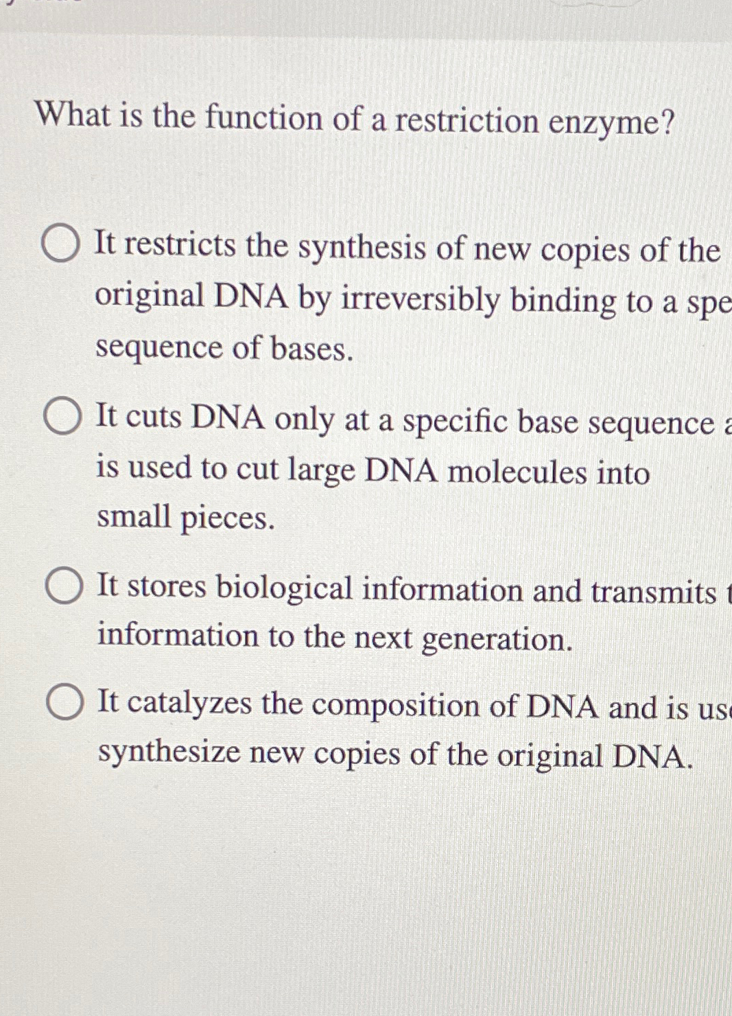Solved What is the function of a restriction enzyme?It | Chegg.com