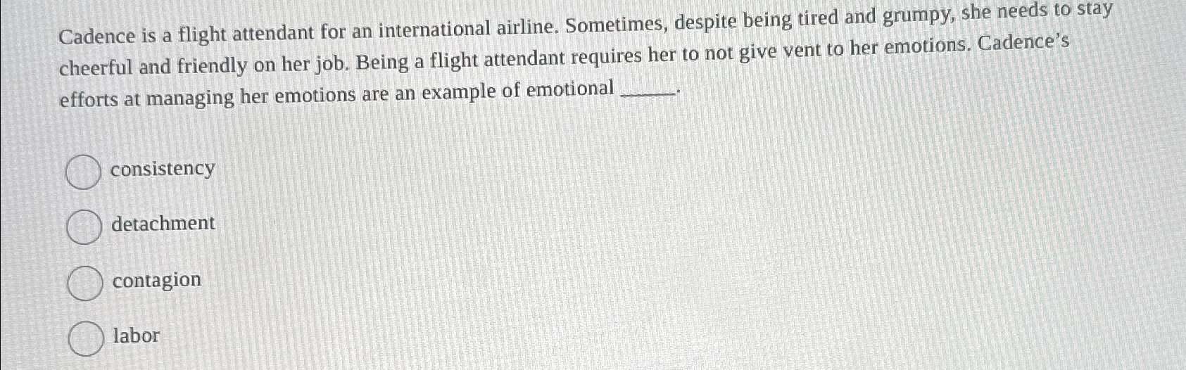 Solved Cadence is a flight attendant for an international | Chegg.com