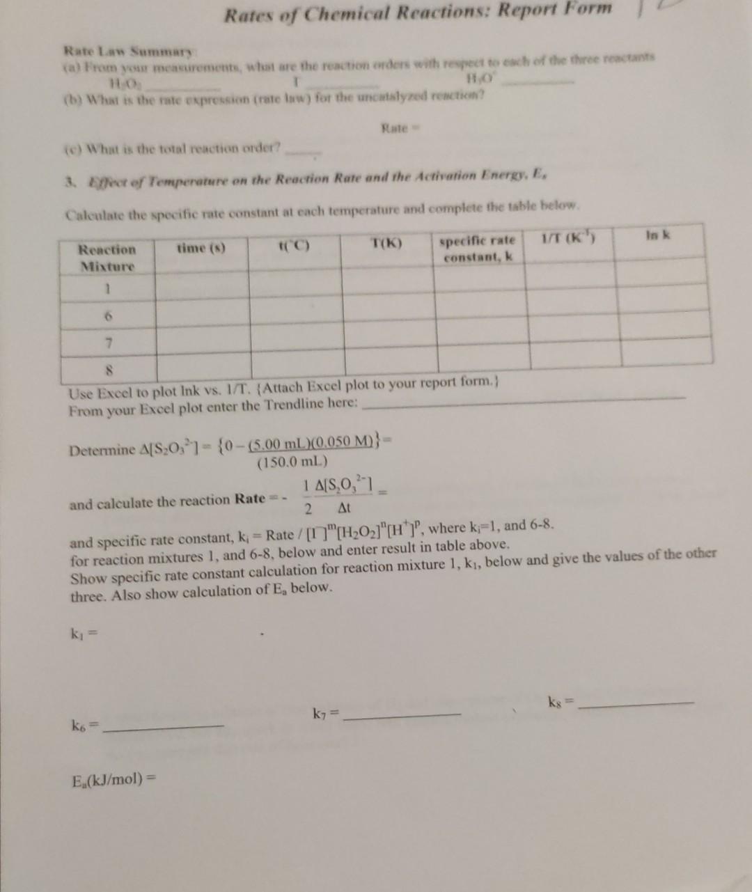 E4 Chemical Kinetics: Rates of Chemical Reactions | Chegg.com