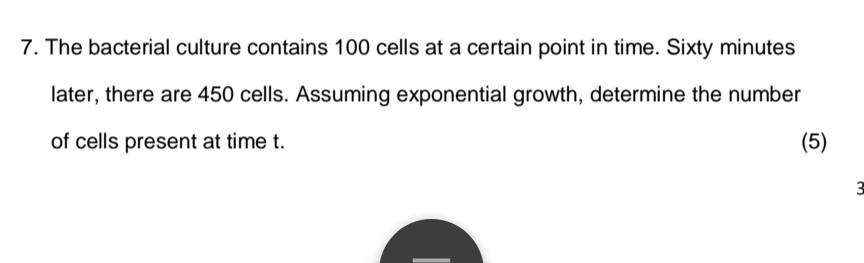 Solved 7. The bacterial culture contains 100 cells at a | Chegg.com