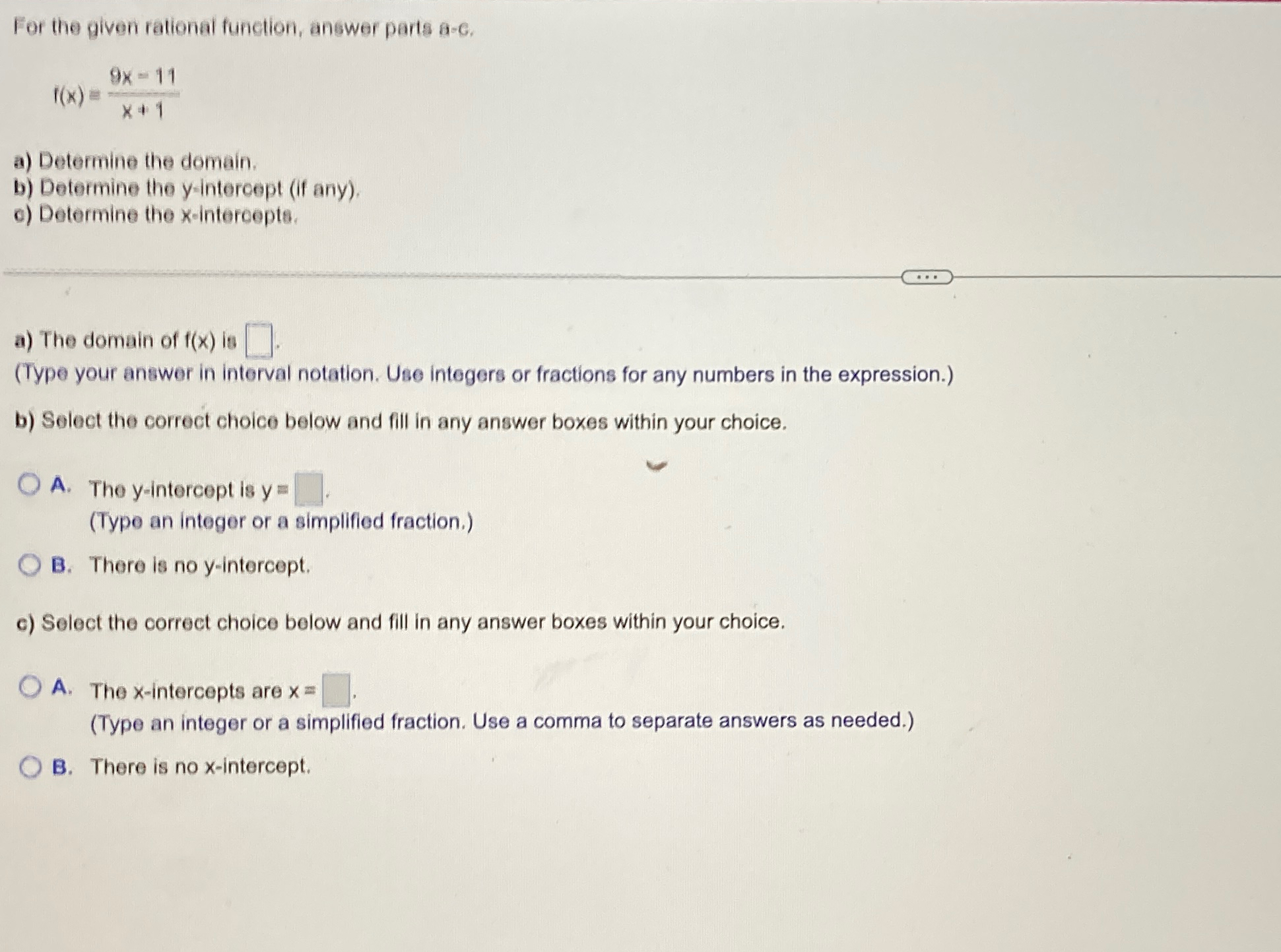Solved For the given rational function, answer parts | Chegg.com